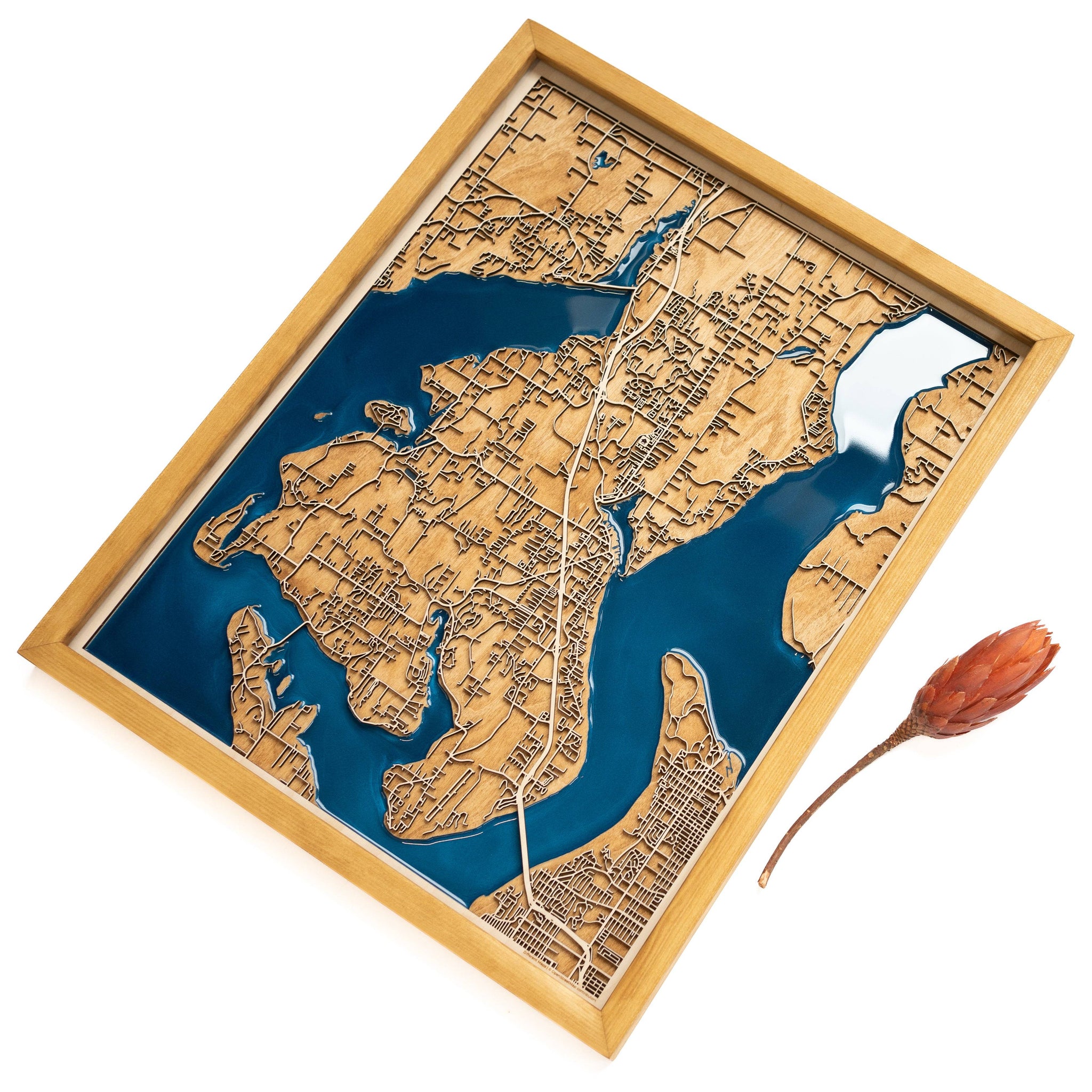 Gig Harbor Themed Gift | Coastal Framed Wall Art | Wood Map