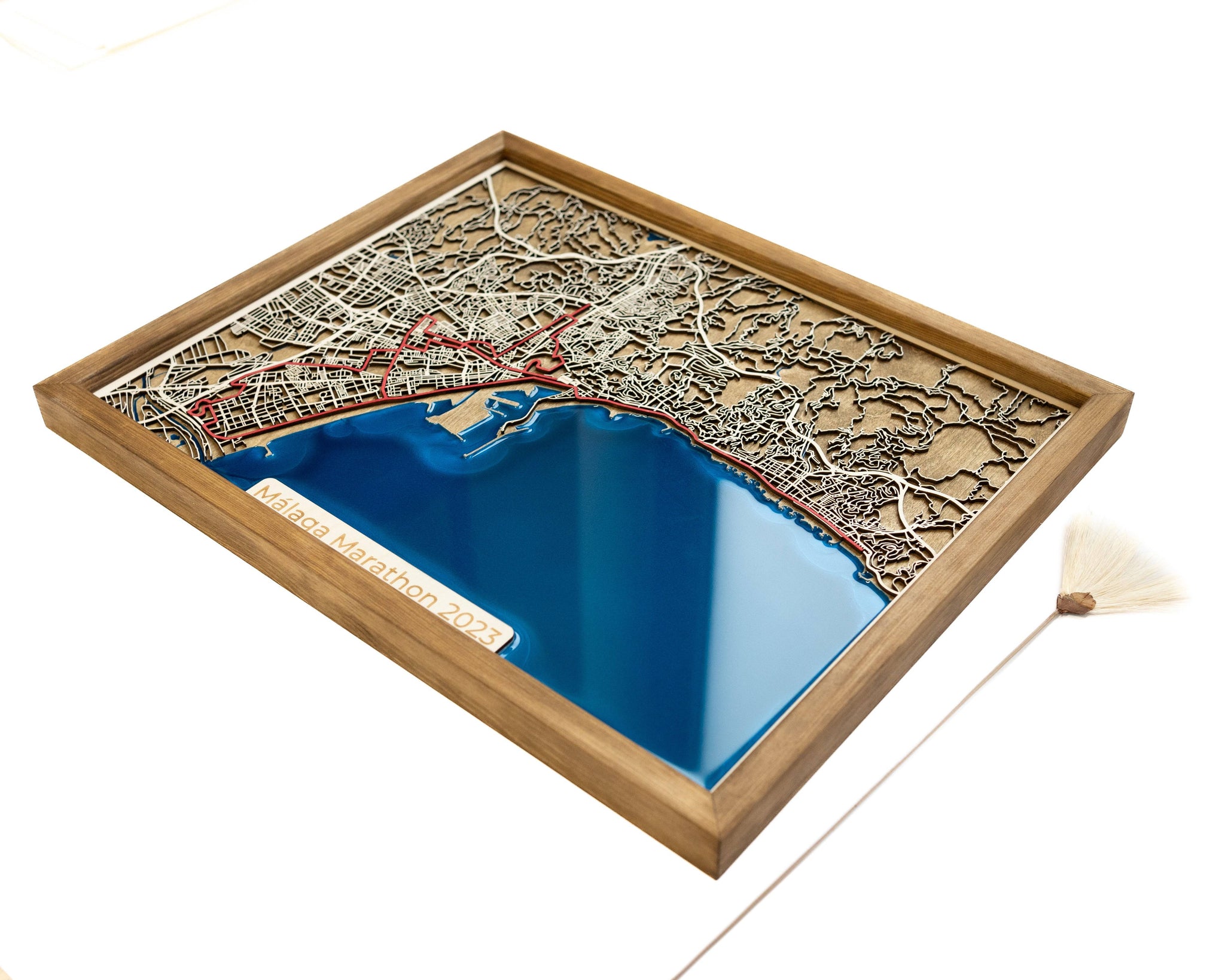Málaga Marathon Themed Gift | Handcrafted Wooden Map