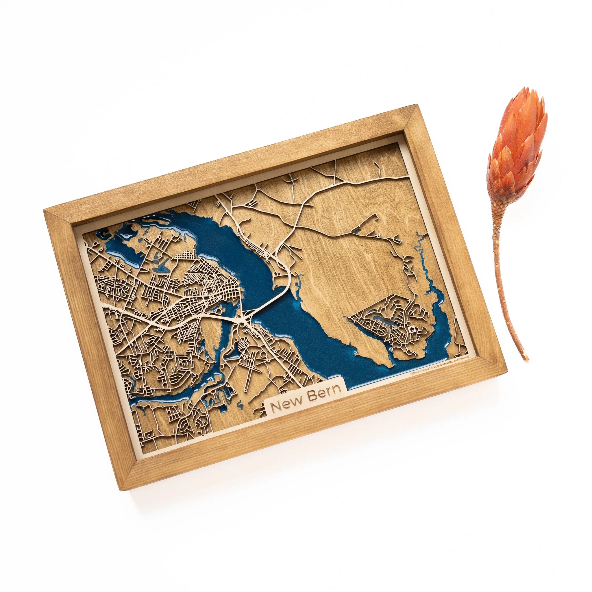 New Bern Themed Gift | Wood Map | Exquisite Custom Art Gifts